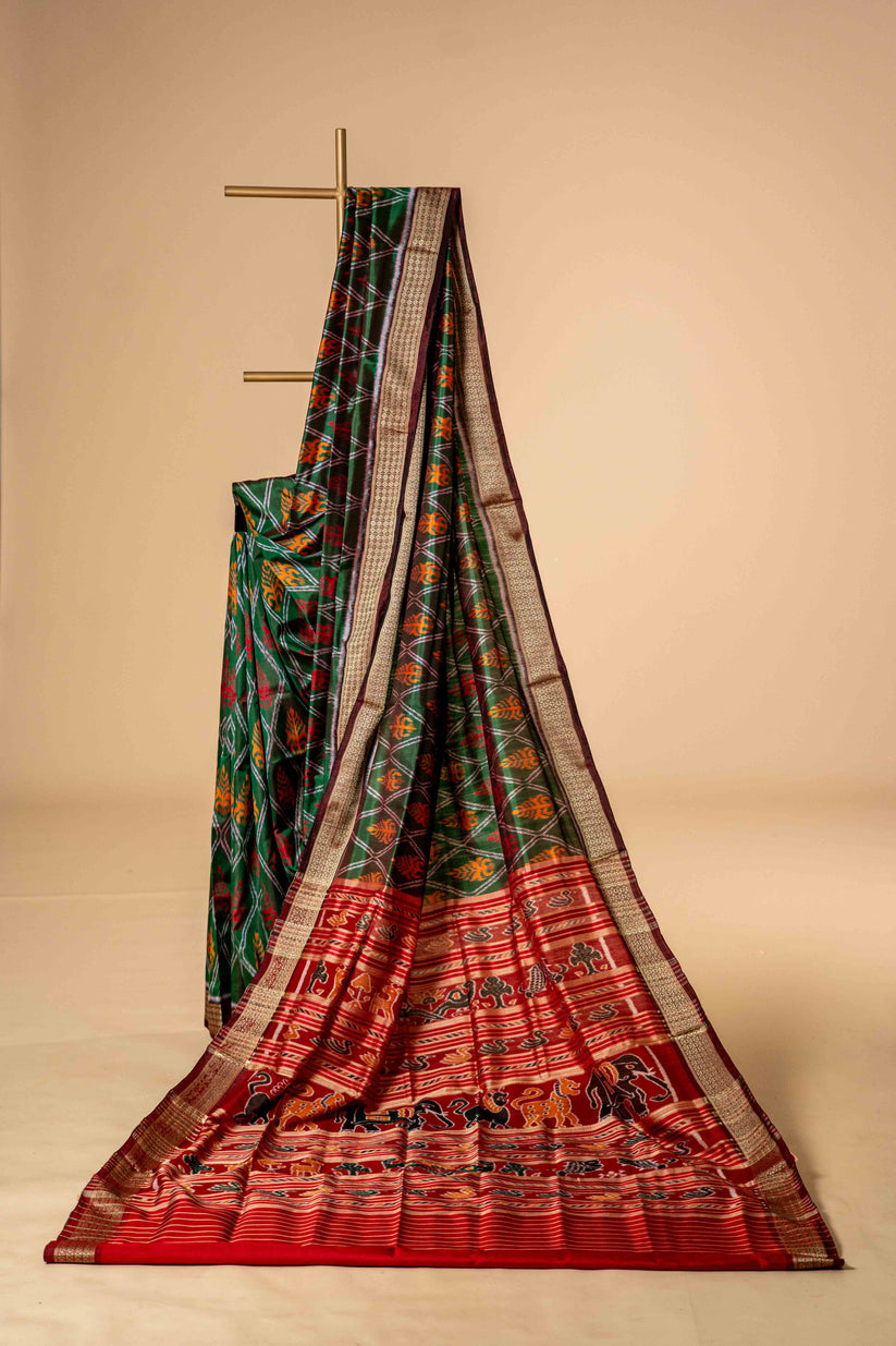 Pure Odisha Khandua Silk Saree With Leaf Motif – Atulyakarigari