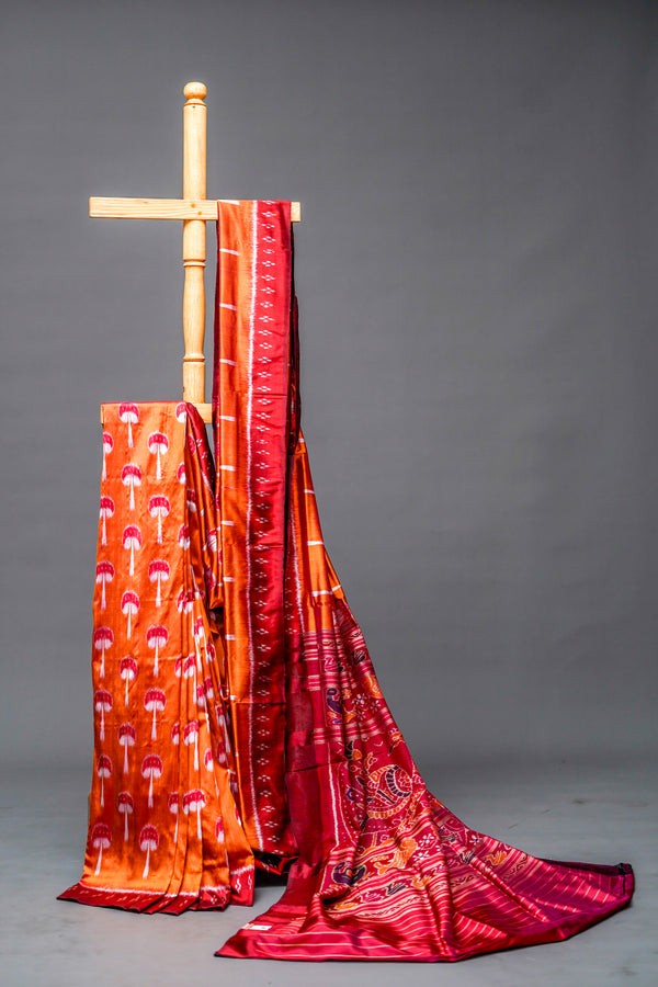 Khandua Silk Saree (Deep maroon with intricate designs) – Atulyakarigari