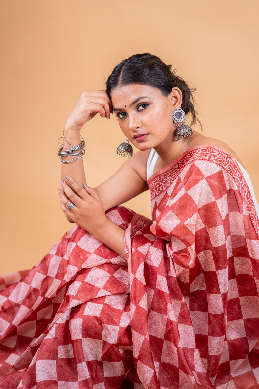 Brown Matka Silk Saree | Hand Block Print – Atulyakarigari